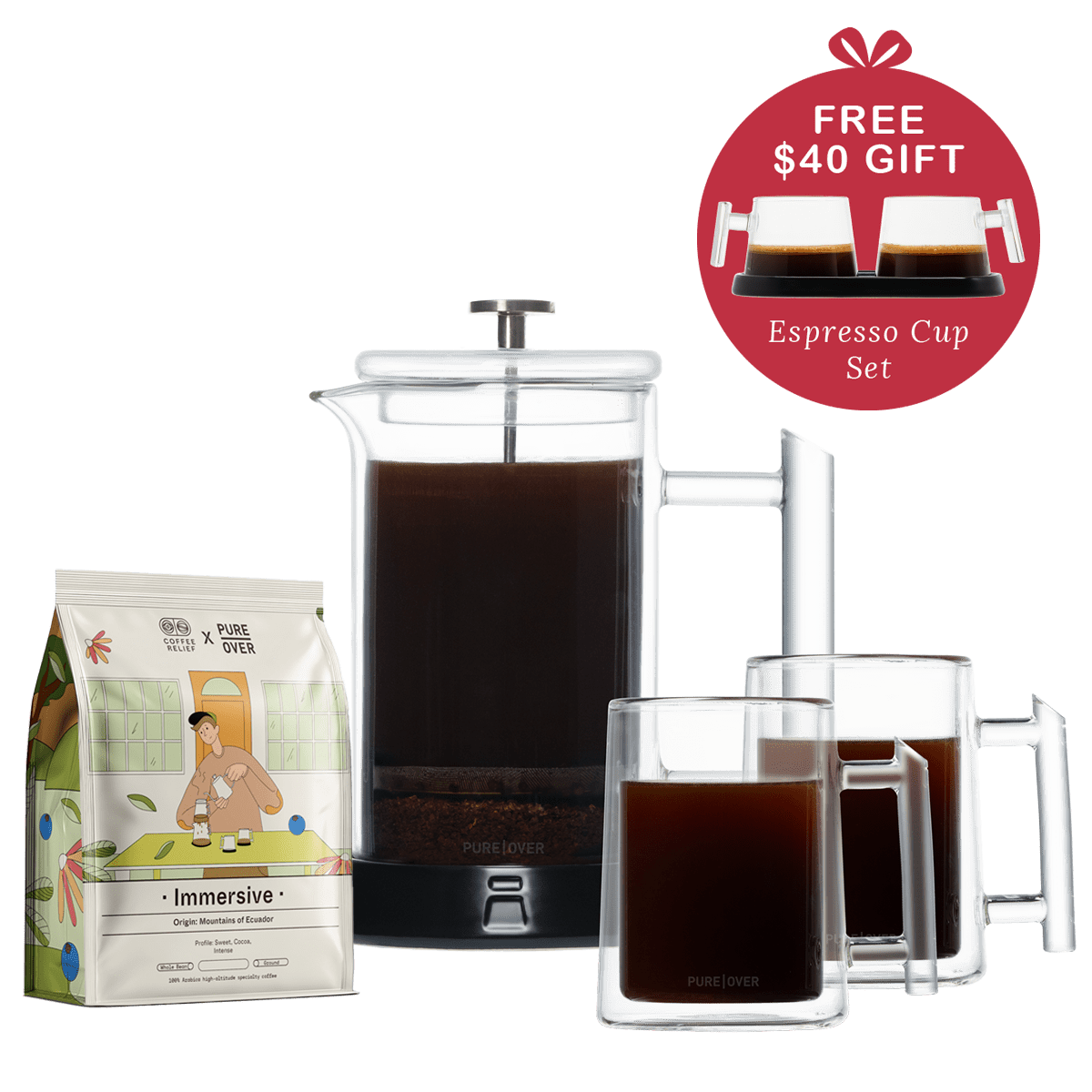 French Press for 2 Gift Set – Pure Over
